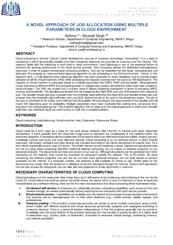 (PDF) A Novel Approach of Job Allocation Using Multiple Parameters in ...