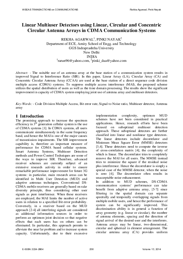 Pdf Linear Multiuser Detectors Using Linear Circular And Concentric