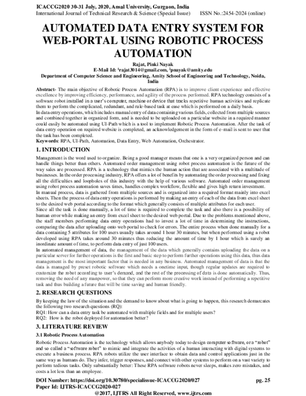 (PDF) Automated Data Entry System for Web-Portal Using Robotic Process ... (PDF) Automated Data Entry System for Web-Portal Using Robotic Process ...