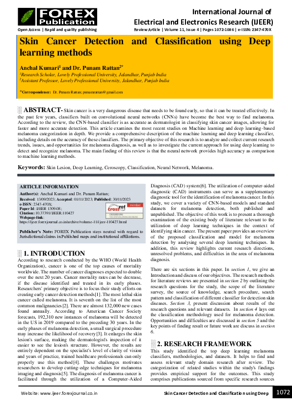 Pdf Skin Cancer Detection And Classification Using Deep Learning Methods