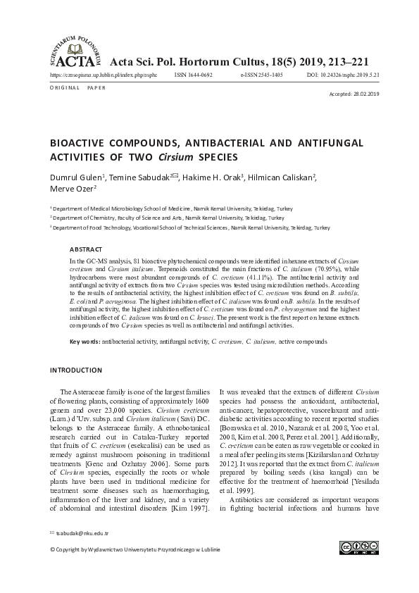 Pdf Bioactive Compounds Antibacterial And Antifungal Activities Of