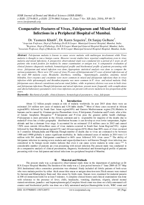 (PDF) Comparative Features of Vivax, Falciparum and Mixed Malarial ...