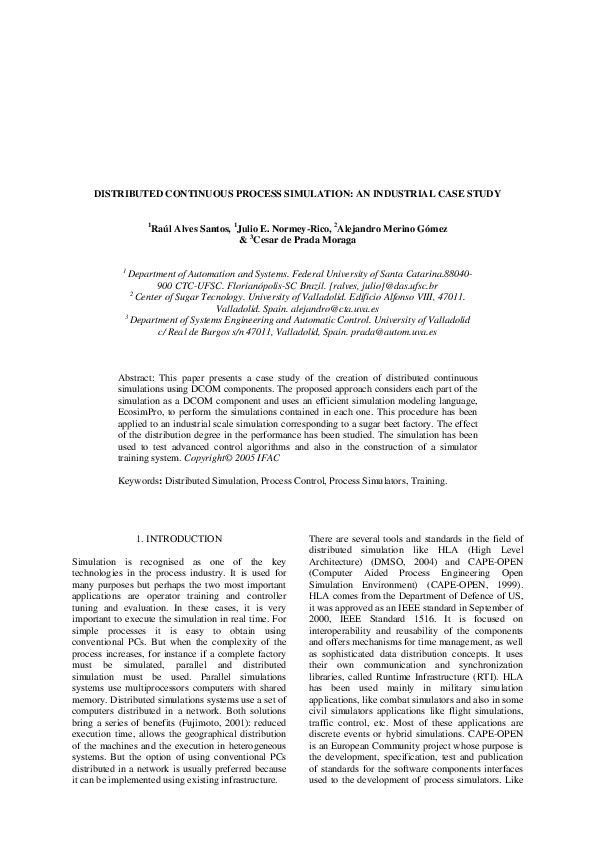 (PDF) Distributed continuous process simulation: An industrial case study (PDF) Distributed continuous process simulation: An industrial case study