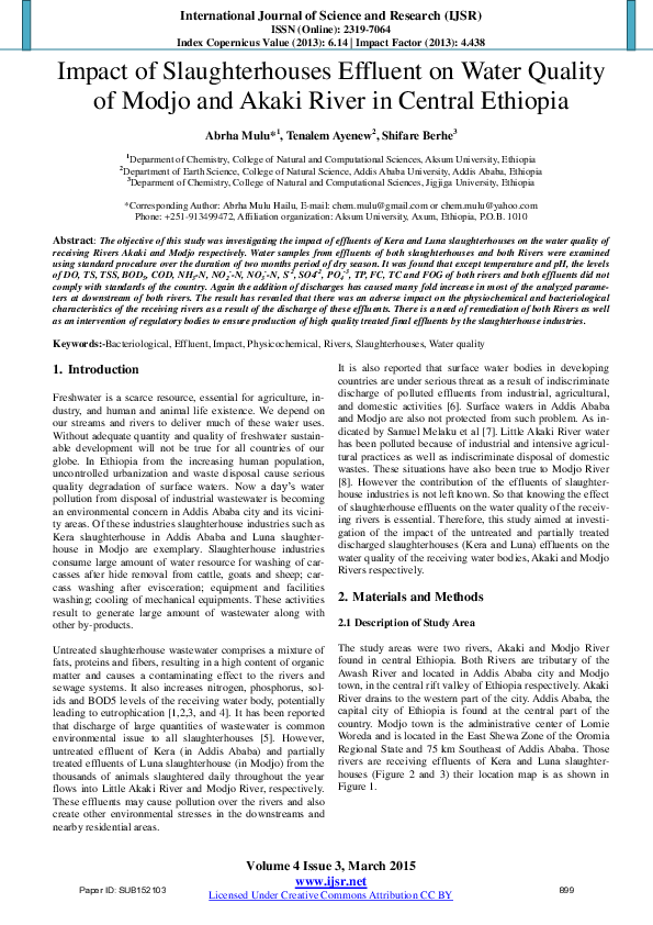 (PDF) Impact of Slaughterhouses Effluent on Water Quality of Modjo and ...