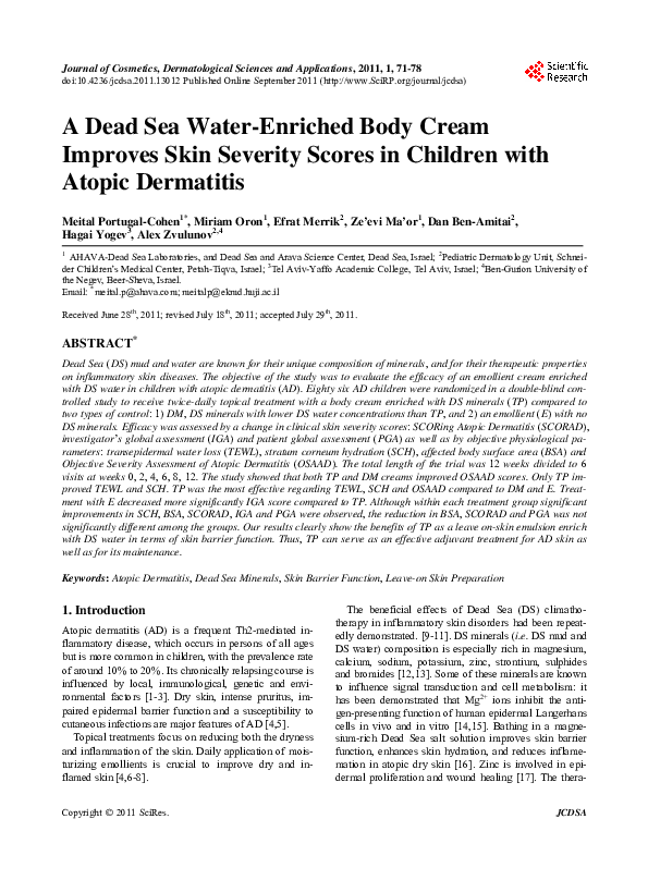(PDF) A Dead Sea Water-Enriched Body Cream Improves Skin Severity ...