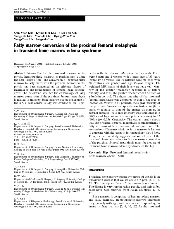 (PDF) Fatty Marrow Conversion and Bone Edema Syndrome