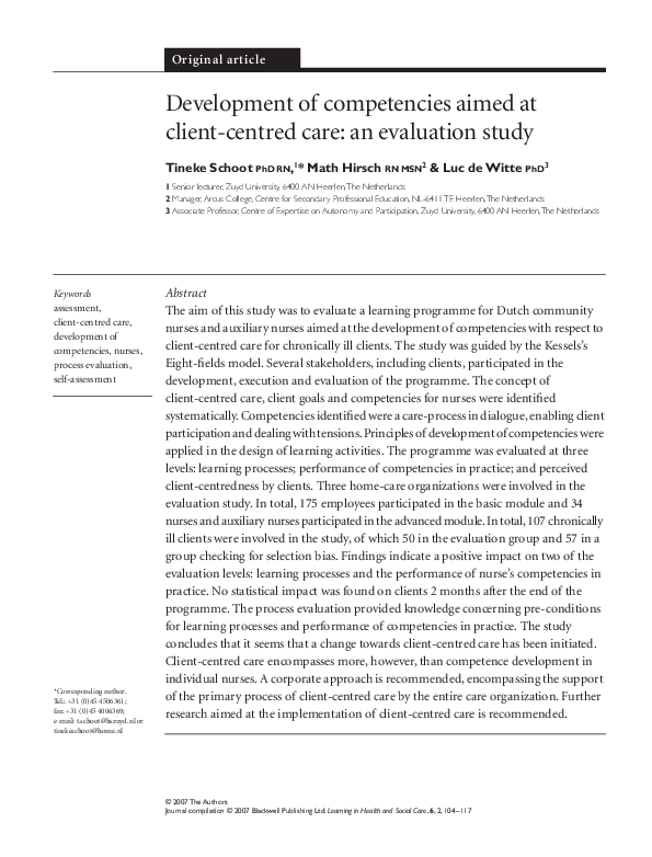 (PDF) Development of competencies aimed at client-centred care: an evaluation study | Tineke ...