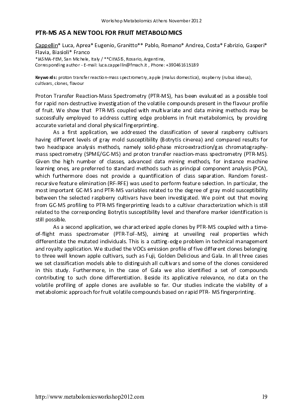 (PDF) PTR-MS as a new tool for fruit metabolomics