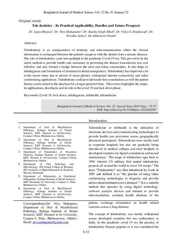 (PDF) Tele dentistry - Its Practical Applicability, Hurdles and Future ...