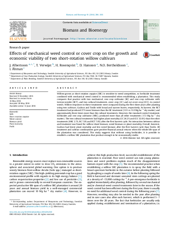 (PDF) Effects of mechanical weed control or cover crop on the growth ...