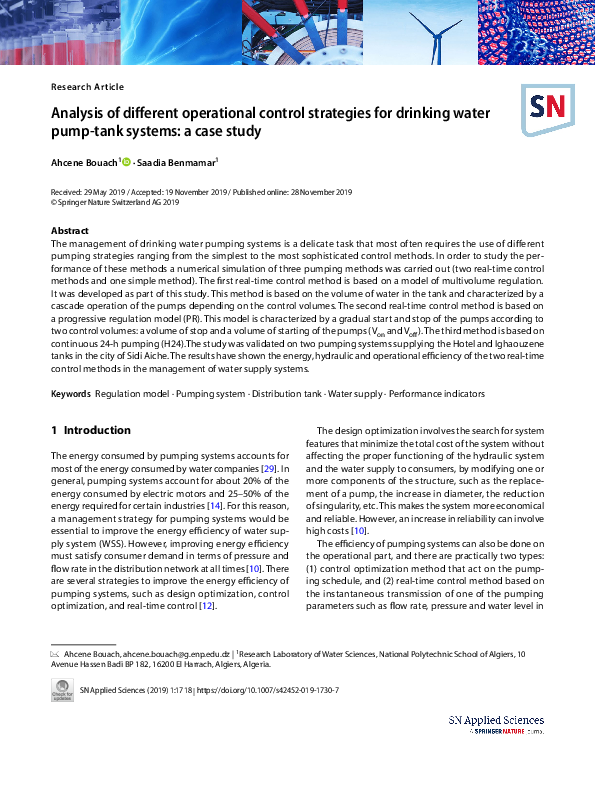 (PDF) Analysis of different operational control strategies for drinking ...