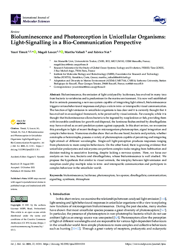 (PDF) Bioluminescence and Photoreception in Unicellular Organisms: Light-Signalling in a Bio ...