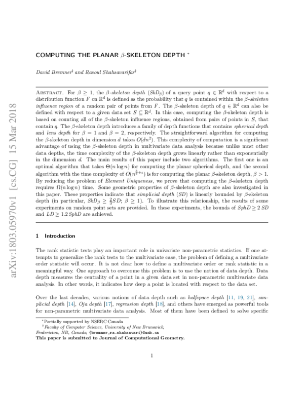 (PDF) Computing the Planar $\beta$-skeleton Depth