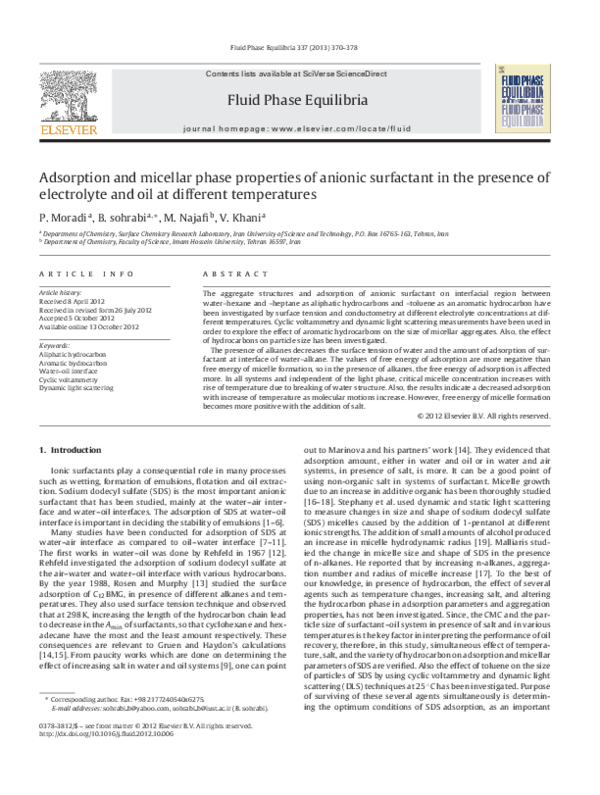 (PDF) Adsorption and micellar phase properties of anionic surfactant in ...