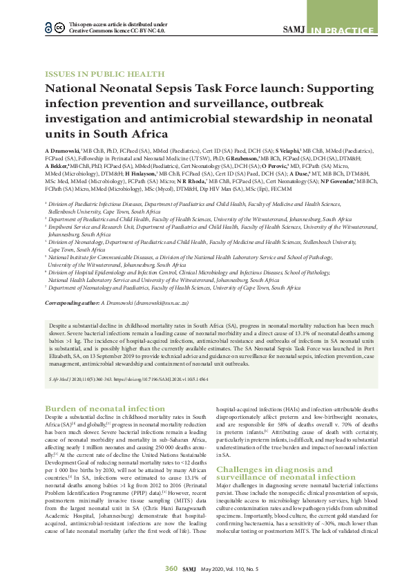 (PDF) National Neonatal Sepsis Task Force launch: Supporting infection ...