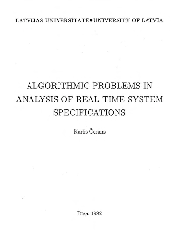 (PDF) Algorithmic problems in analysis of real time system ...