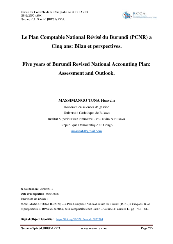 (PDF) Le Plan Comptable National Révisé du Burundi (PCNR) a Cinq ans ...