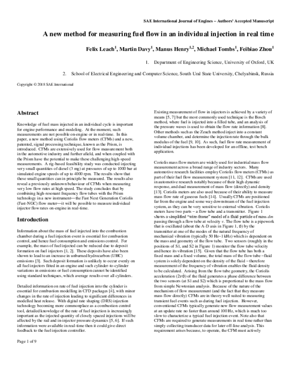 (PDF) A New Method for Measuring Fuel Flow in an Individual Injection ...
