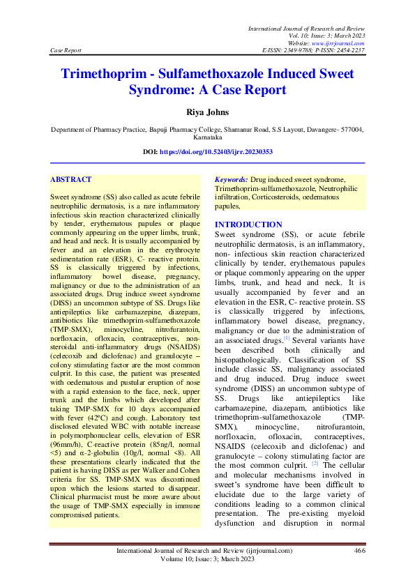 (PDF) Trimethoprim -Sulfamethoxazole Induced Sweet Syndrome: A Case ...