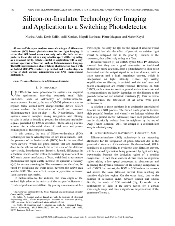 (PDF) Silicon-on-Insulator technology for imaging and application to a switching photodetector