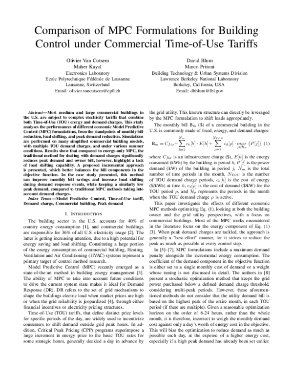(PDF) Comparison of MPC Formulations for Building Control under ...