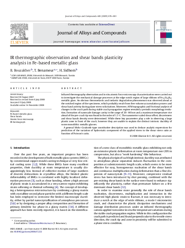 (PDF) Thermographic and Shear Band Analysis in Fe Glass
