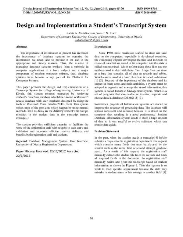 (PDF) Design and Implementation a Student’s Transcript System