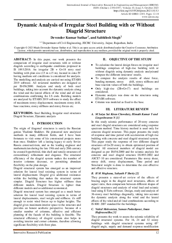 (PDF) Dynamic Analysis of Irregular Steel Building with or Without ...