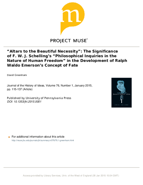 (PDF) “Altars to the Beautiful Necessity”: The Significance of F. W. J ...
