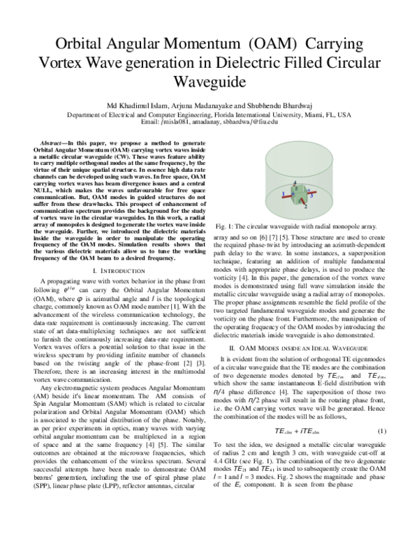 (PDF) Orbital Angular Momentum (OAM) Carrying Vortex Wave generation in ...