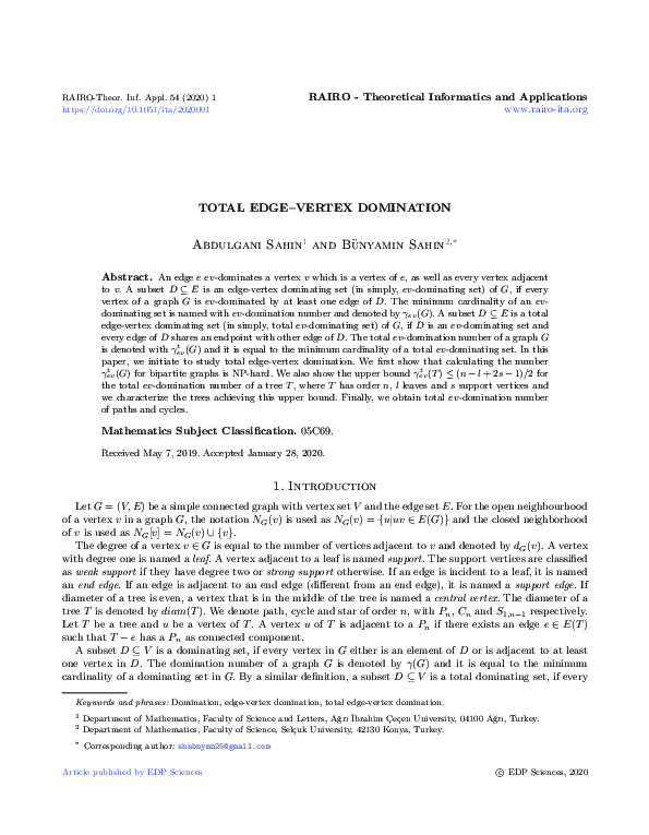 (PDF) Total edge–vertex domination