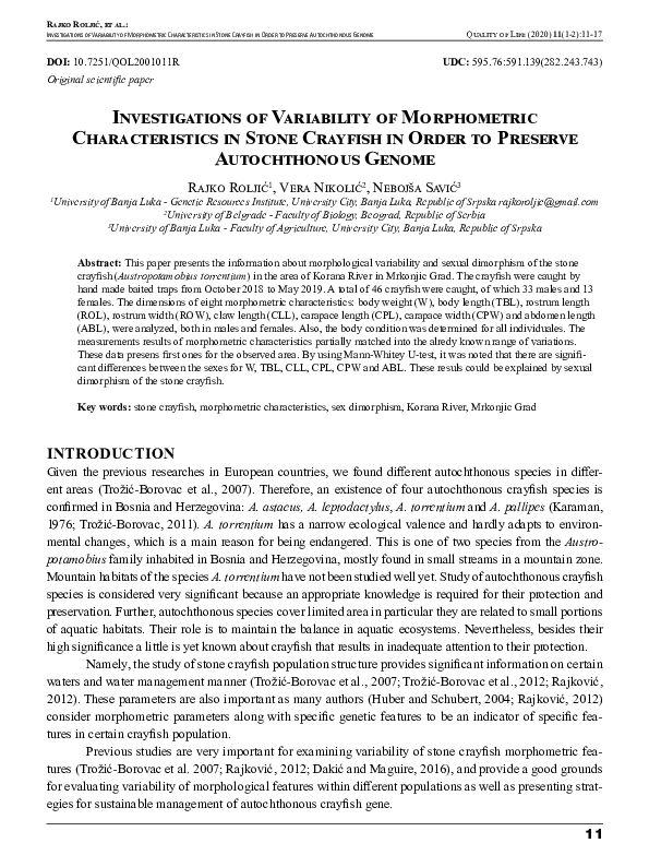 (PDF) Investigations of Variability of Morphometric Characteristics in ...