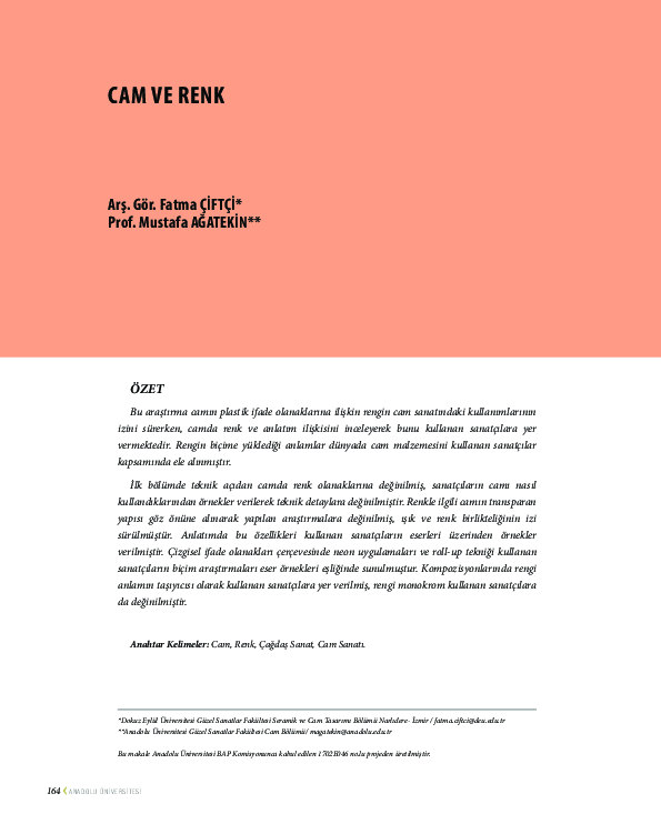 (PDF) Cam ve Renk