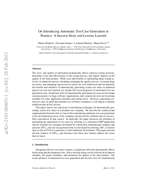 Pdf On Introducing Automatic Test Case Generation In Practice A
