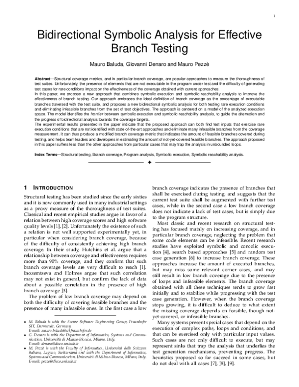 (PDF) Bidirectional Symbolic Analysis for Effective Branch Testing