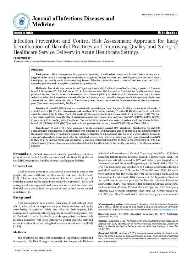 (PDF) Infection Prevention and Control Risk Assessment: Approach for Early Identification of ...