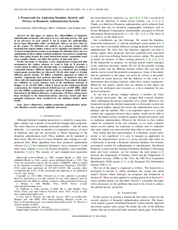 (PDF) A Framework for Analyzing Template Security and Privacy in ...