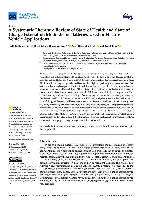 Pdf A Systematic Literature Review Of State Of Health And State Of Charge Estimation Methods