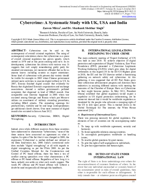 (PDF) Cybercrime: A Systematic Study with UK, USA and India