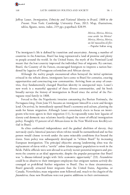 (PDF) Jeffrey Lesser. Immigration, Ethnicity, and National Identity in ...