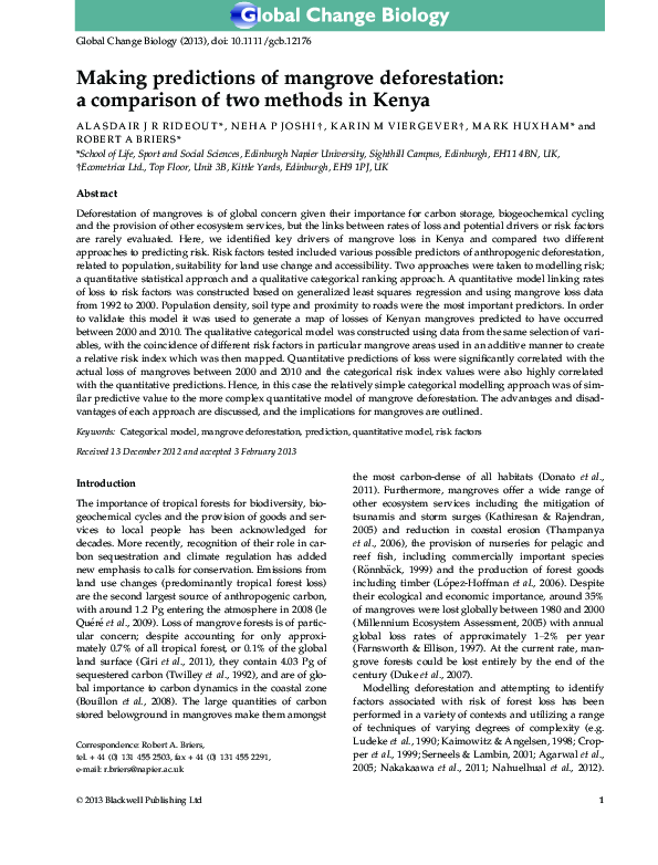 (PDF) Making predictions of mangrove deforestation: a comparison of two ...