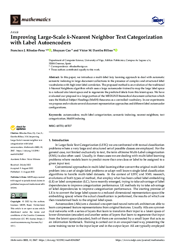 (PDF) Improving Large-Scale k-Nearest Neighbor Text Categorization with Label Autoencoders