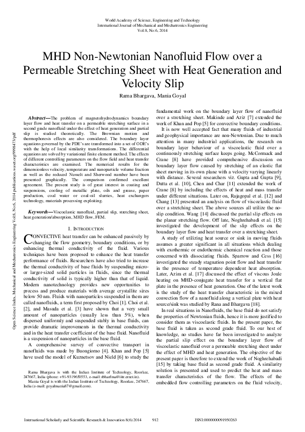 (PDF) Mhd Non-Newtonian Nanofluid Flow Over A Permeable Stretching Sheet With Heat Generation ...