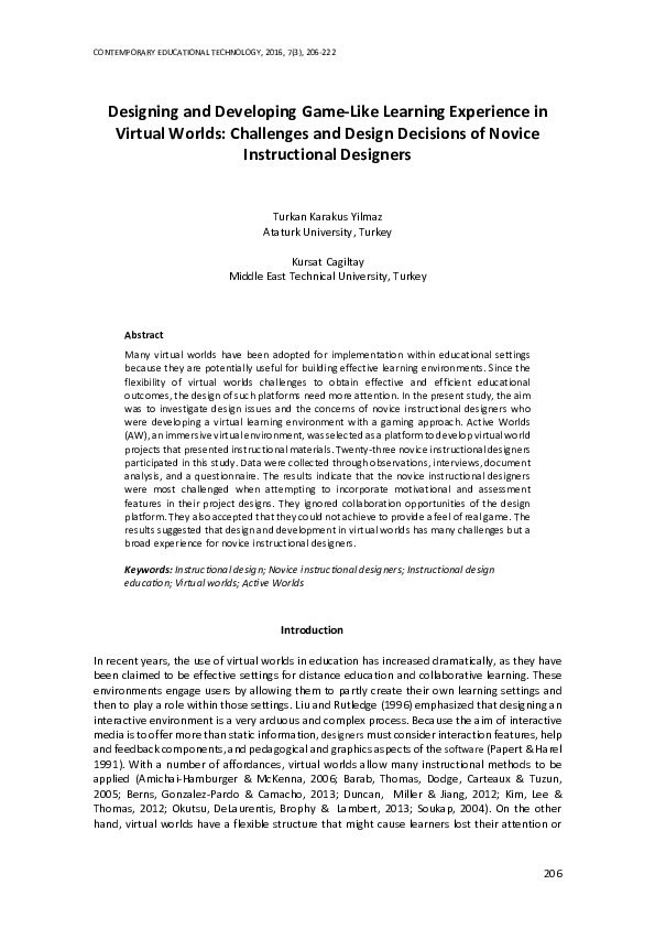 (PDF) Designing and Developing Game-Like Learning Experience in Virtual ...