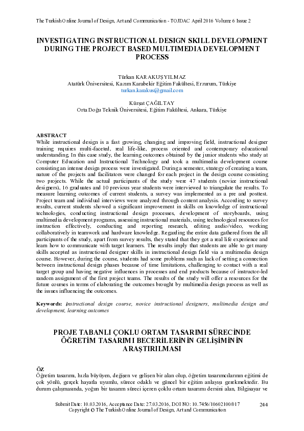 (PDF) Investigating Instructional Design Skill Development During the ...