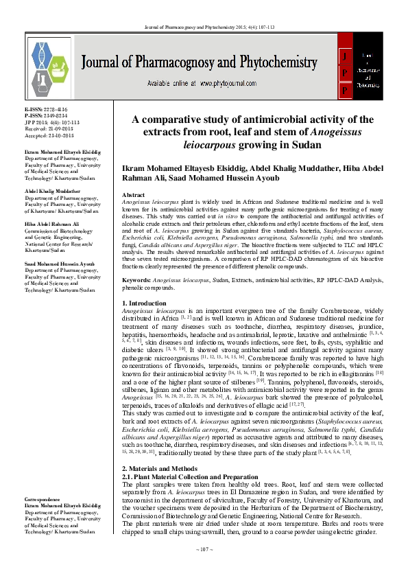 (PDF) A comparative study of antimicrobial activity of the extracts from root, leaf and stem of ...
