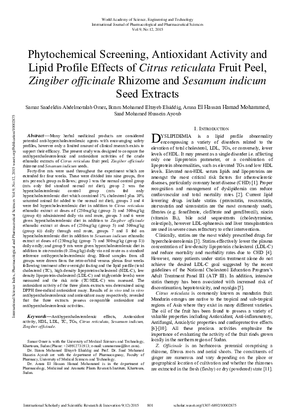 (PDF) Phytochemical Screening, Antioxidant Activity and Lipid Profile Effects of Citrus ...
