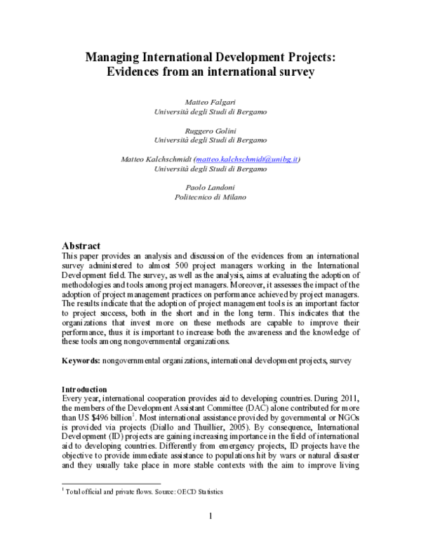 (PDF) Managing International Development Projects: Evidences from an ...