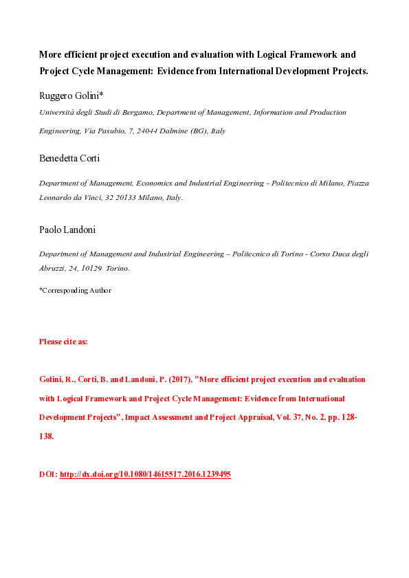 (PDF) More efficient project execution and evaluation with logical framework and project cycle ...