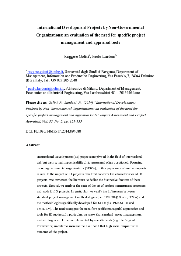 (PDF) International development projects by non-governmental ...